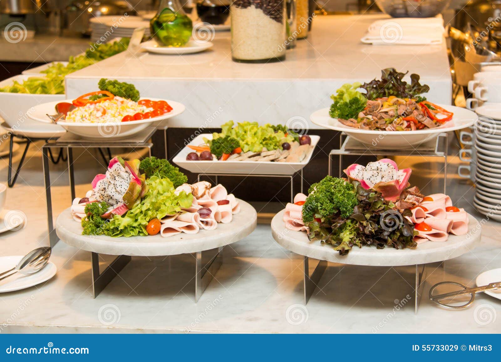 Variety of Fresh Salads on Buffet Line Stock Image - Image of gourmet ...