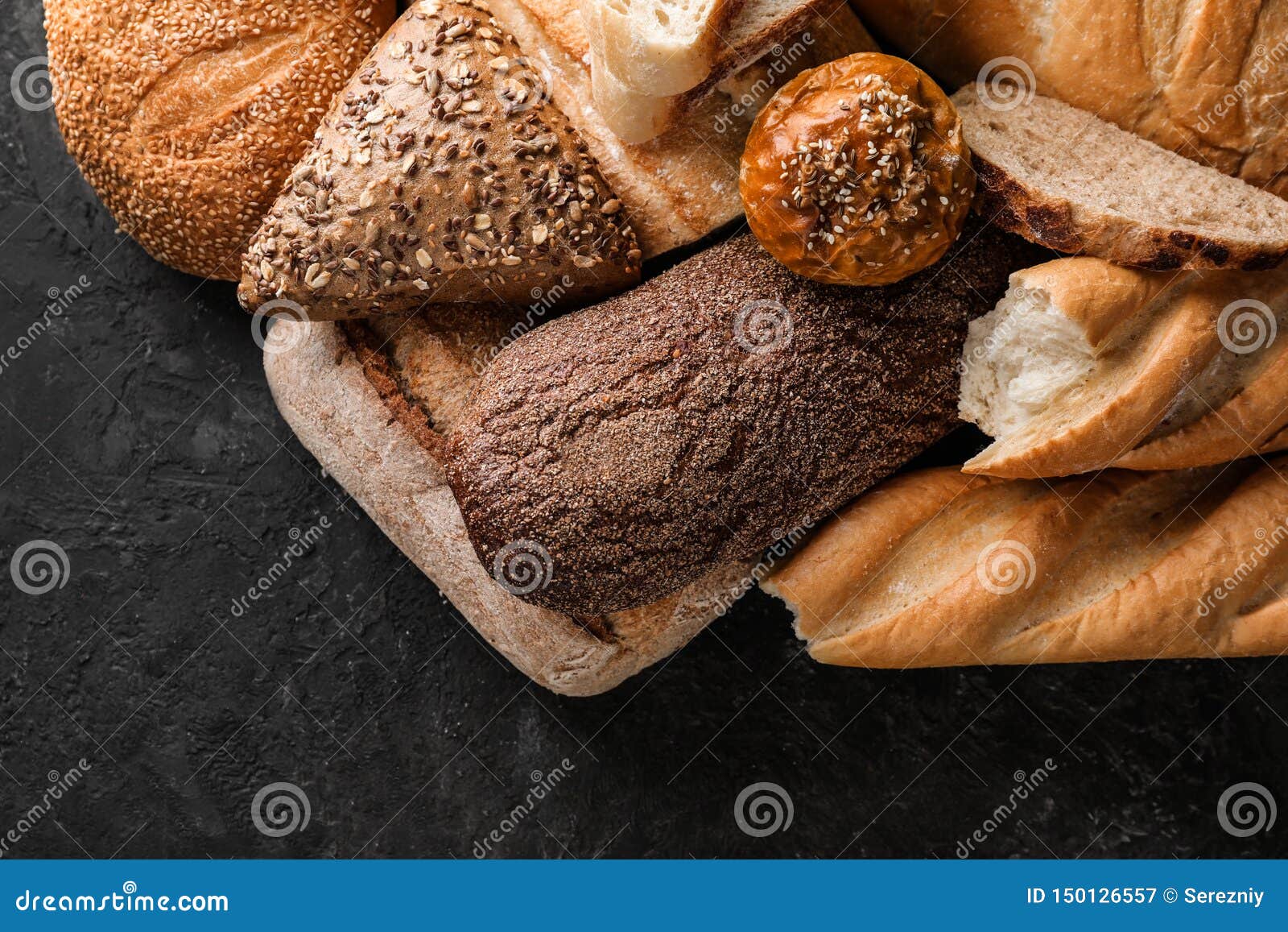 Variety of Fresh Tasty Bread on Table Stock Image - Image of assortment ...