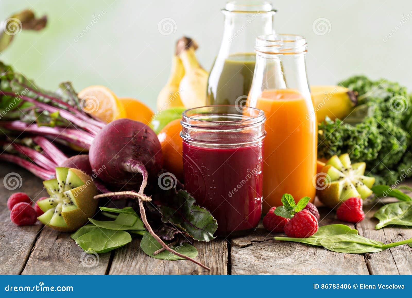 Variety of Fresh Vegetable and Fruit Juices Stock Photo - Image of kale ...