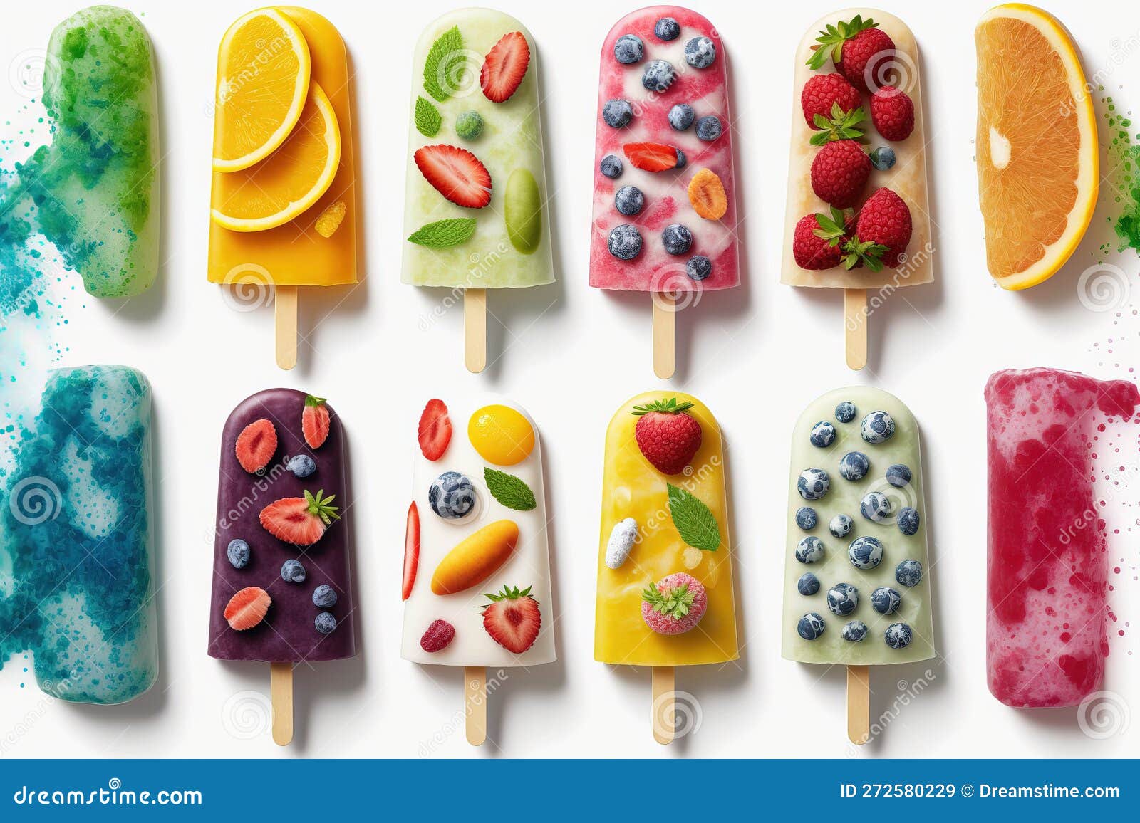 Variety of Frozen Fruit Popsicles in the Summertime, Isolated on a ...