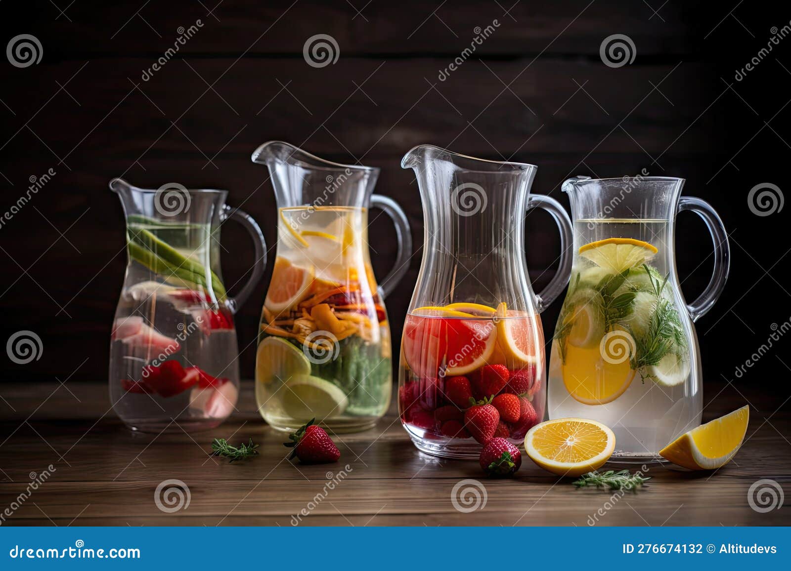 A Variety of Fruit-infused Waters in a Clear Pitcher Stock Illustration ...