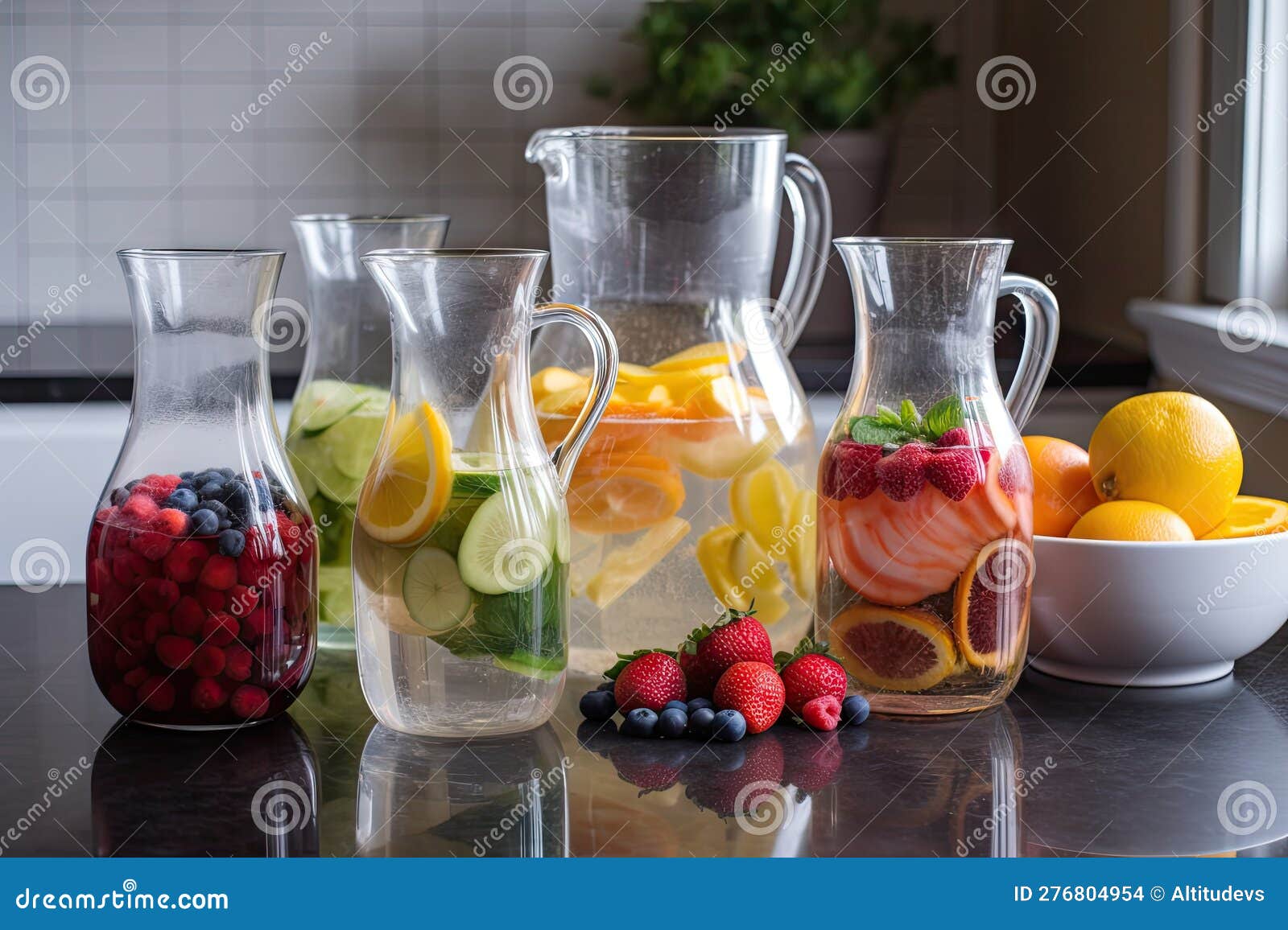 A Variety of Fruit-infused Waters in a Clear Pitcher Stock Illustration ...