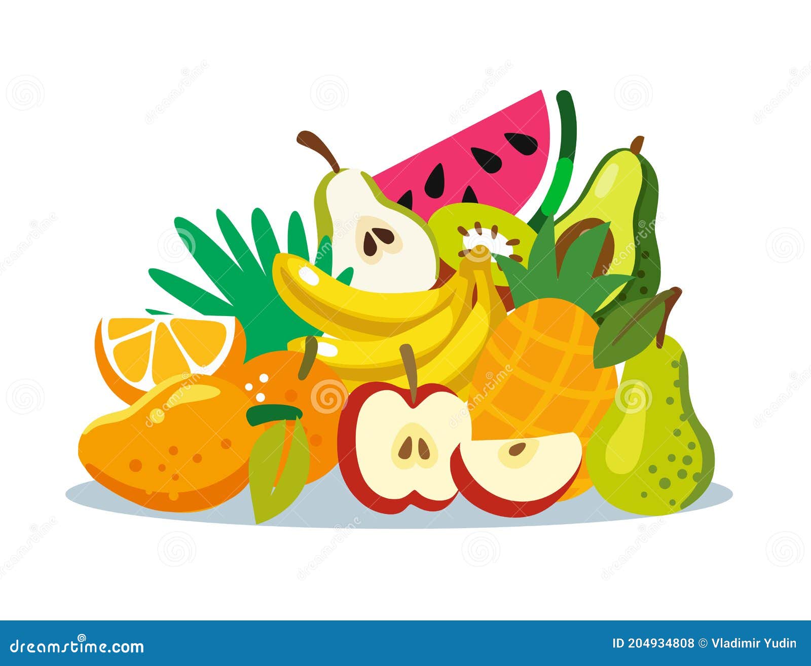 Variety of Fruits Together Fruit Mix Stock Vector - Illustration of ...