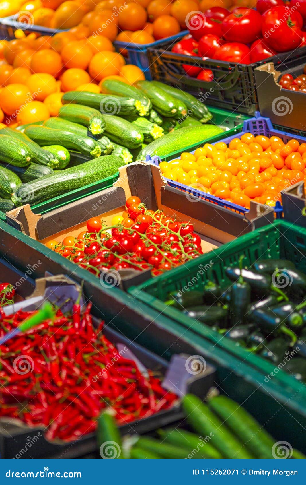Variety of Fruits and Vegetables at Storefront on Market. Stock Image ...