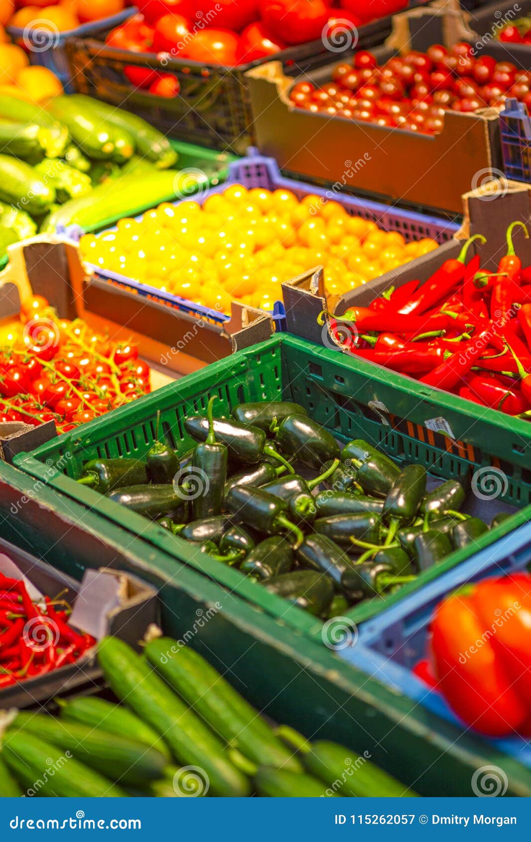 Variety of Fruits and Vegetables at Storefront on Market. Stock Image ...