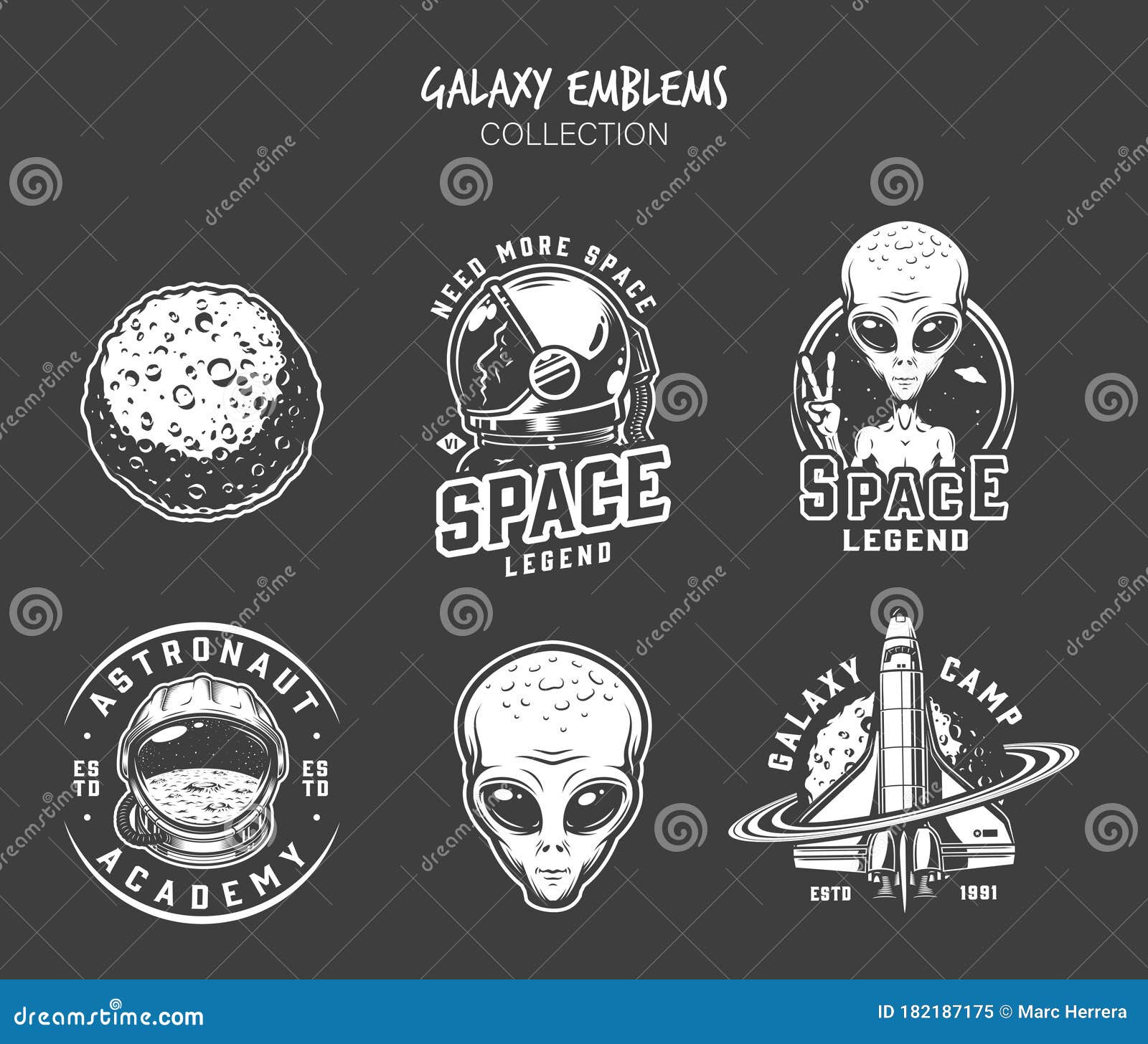 Variety of Galaxy Emblems Set Stock Vector - Illustration of monochrome ...