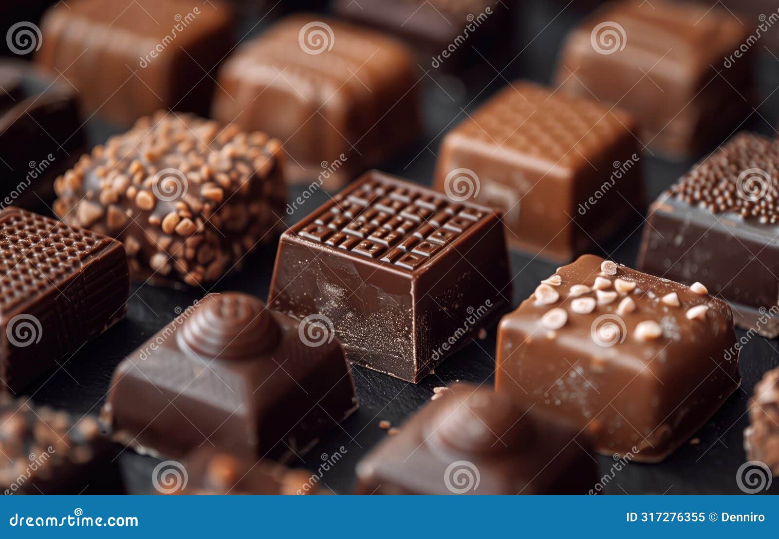 Close Up Shot Of Assorted Chocolate Bonbons With Different Textures And