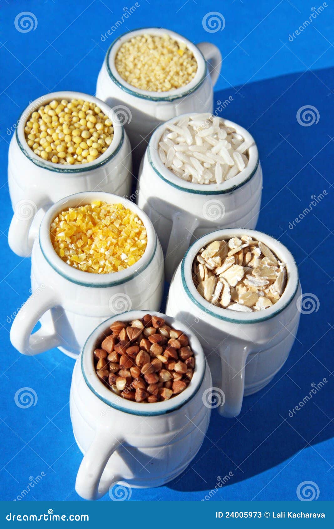Variety of grain on blue stock image. Image of groats - 24005973