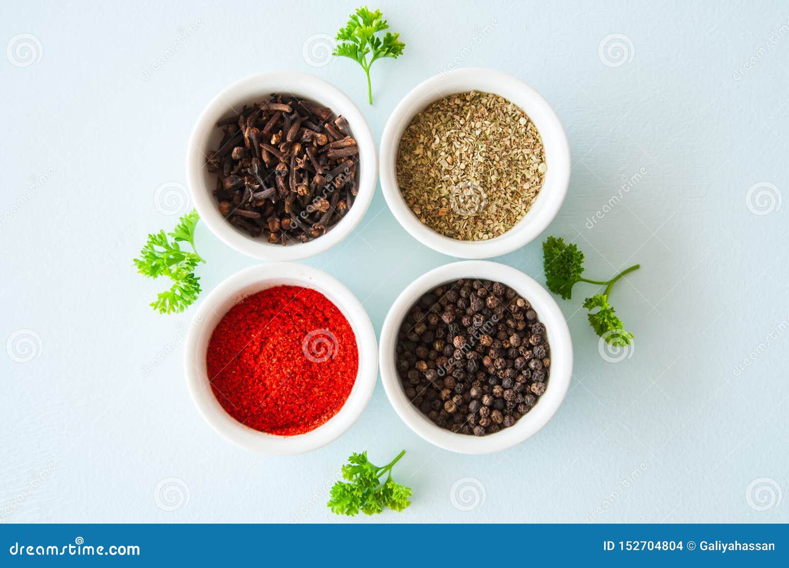 Variety of Ground Spices Herbs. Top View Stock Photo - Image of ...