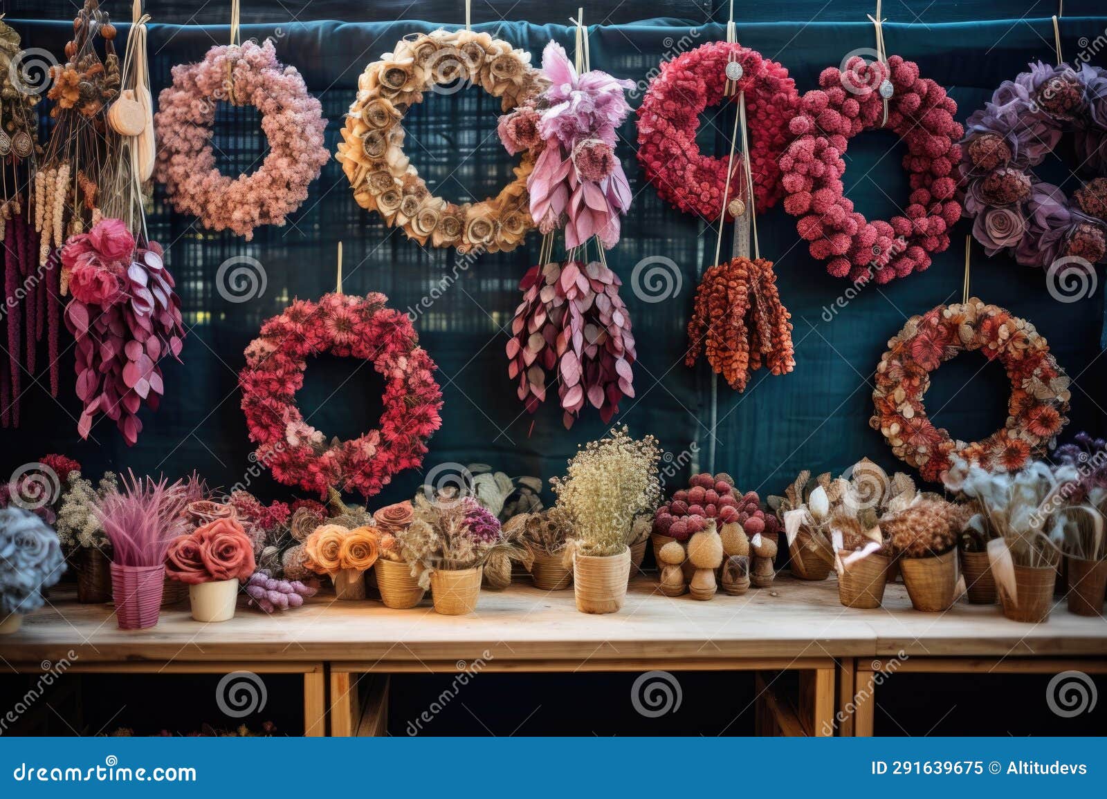 A Variety of Handmade Wreaths on Display at a Stall Stock Image - Image ...