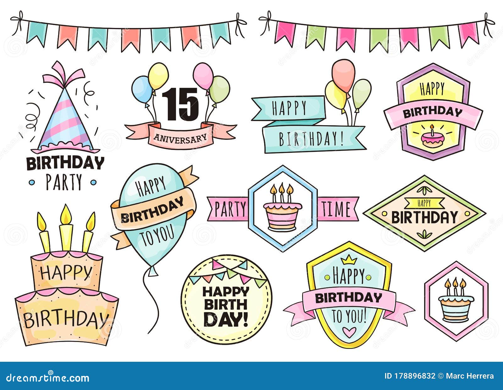 Variety of Happy Birthday Emblems Stock Vector - Illustration of ...