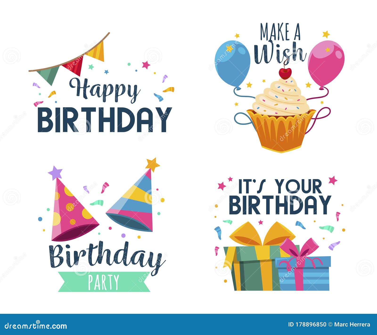 Variety of Happy Birthday Emblems Stock Vector - Illustration of ...