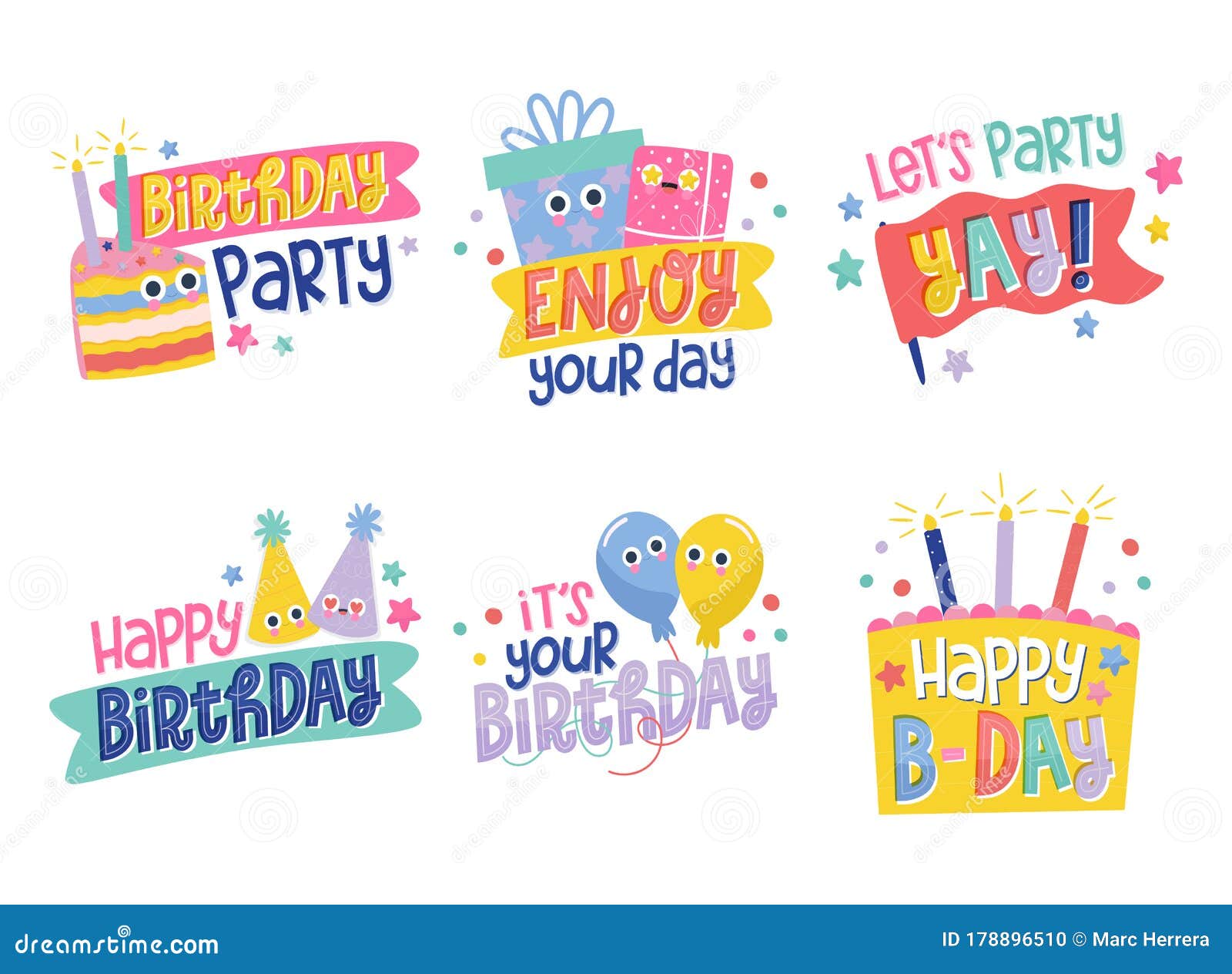 Variety of Happy Birthday Emblems Stock Vector - Illustration of ...