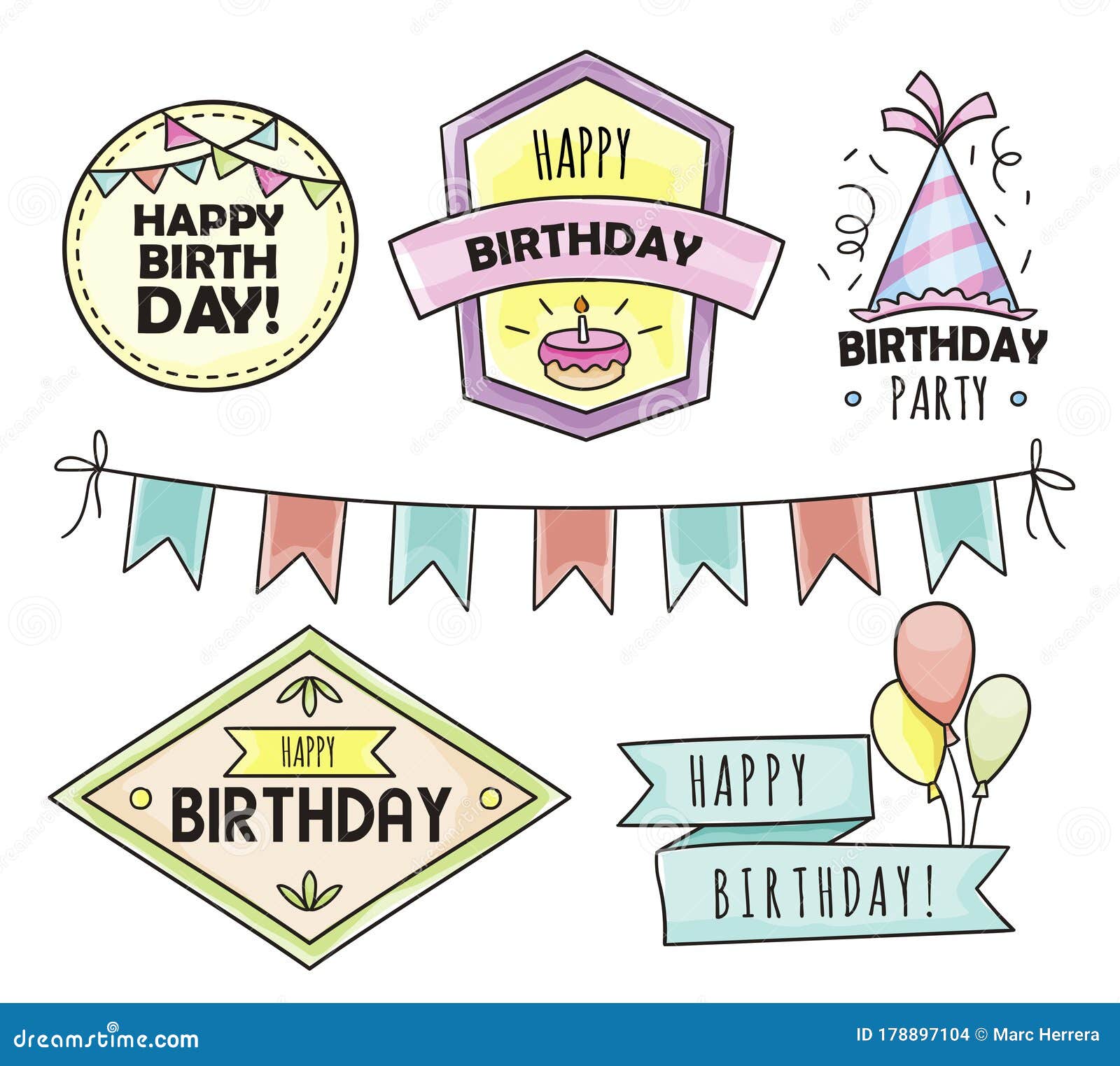 Variety of Happy Birthday Emblems Stock Illustration - Illustration of ...