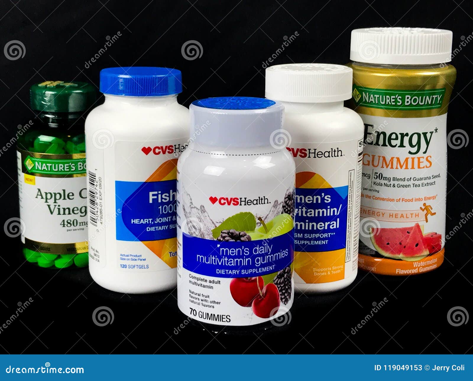 Variety of Healthy Dietary Supplements on a Black Backdrop Editorial ...