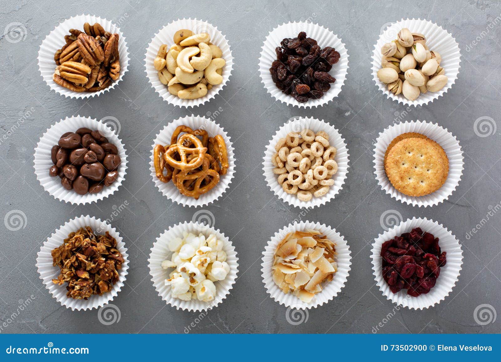 Variety of Healthy Snacks Overhead Shot Stock Photo - Image of hazelnut ...