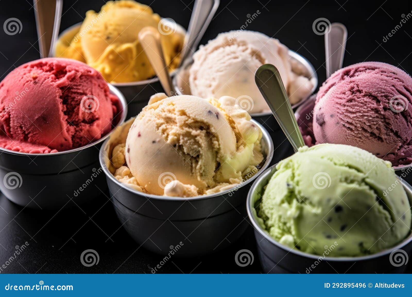 Variety of Ice Cream Scoops in Different Flavors Stock Photo - Image of ...