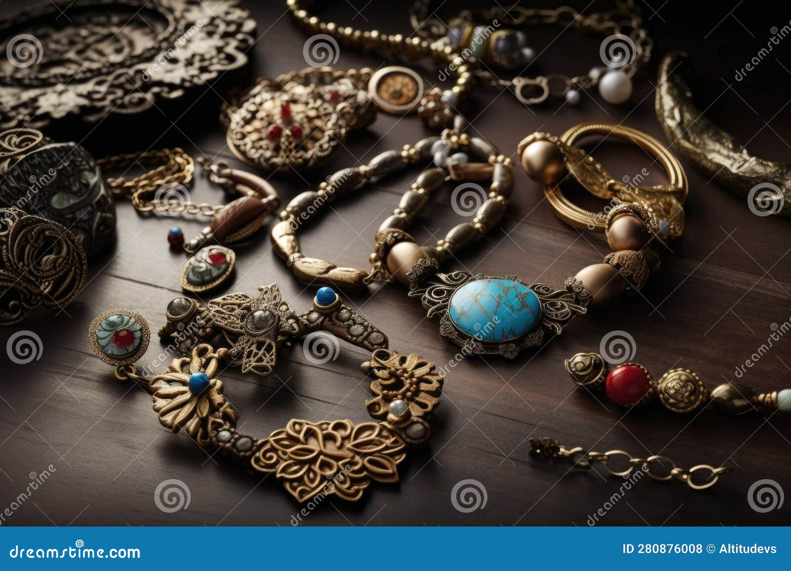 A Variety of Jewelry Pieces, Each with a Different Design and Style ...