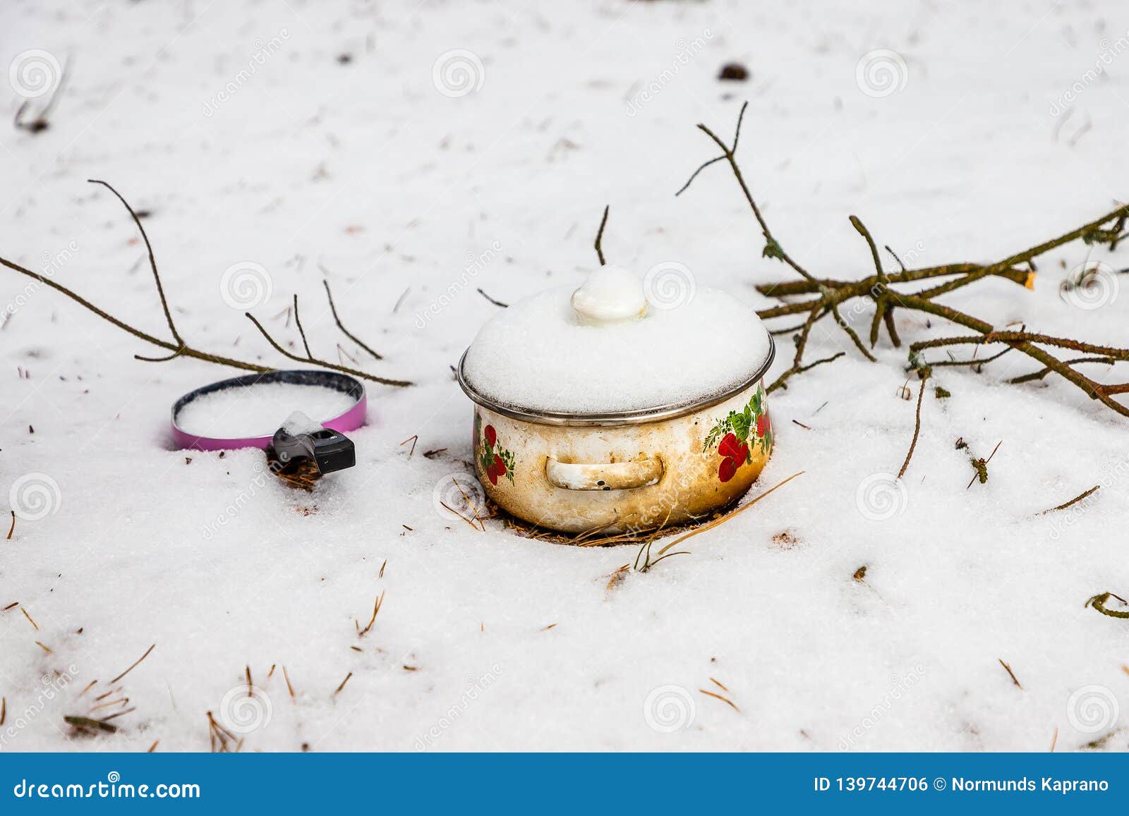 Kitchen dishes in snow stock photo. Image of food, healthy - 139744706