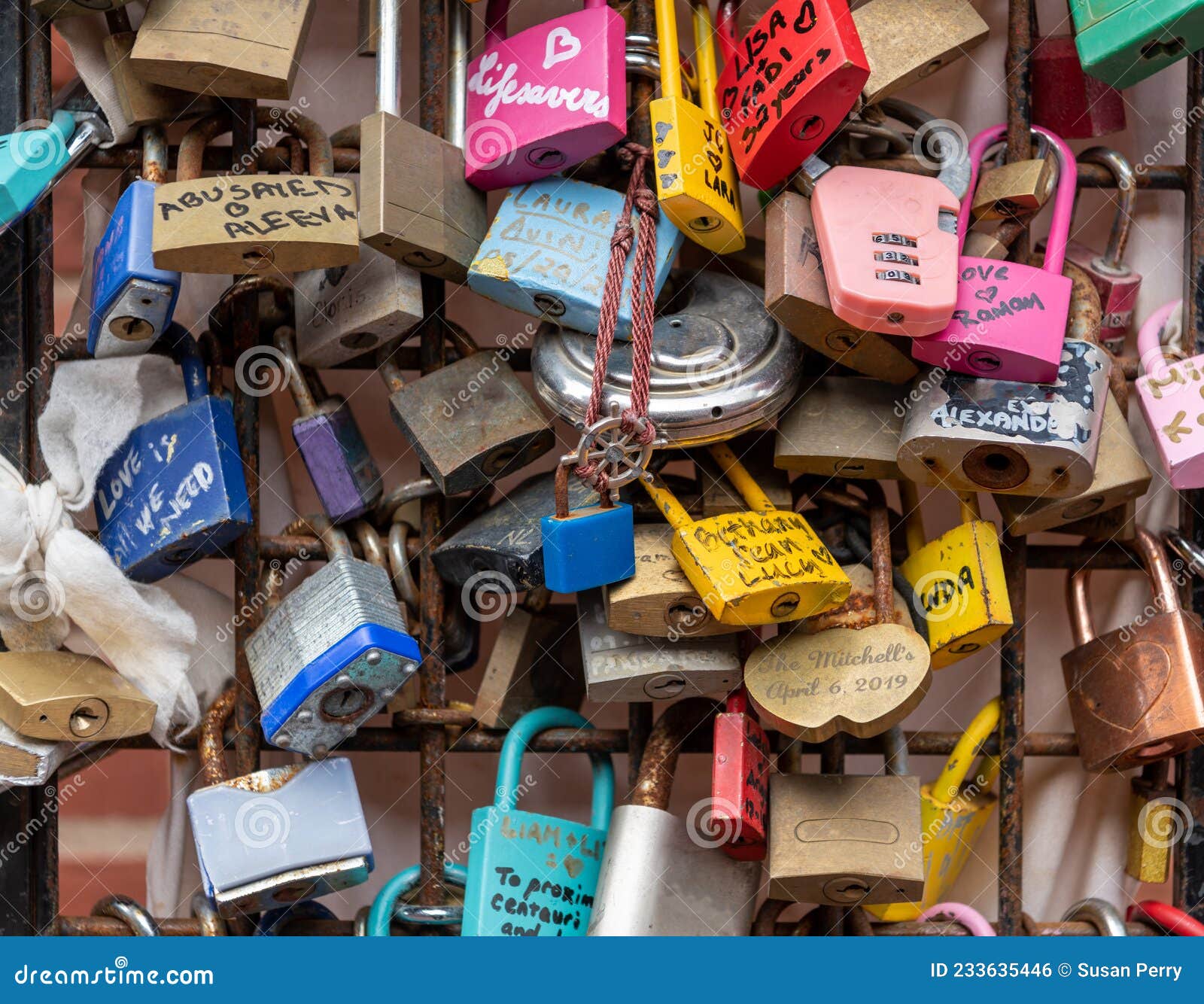 Variety of locks on a wall editorial photo. Image of city - 233635446