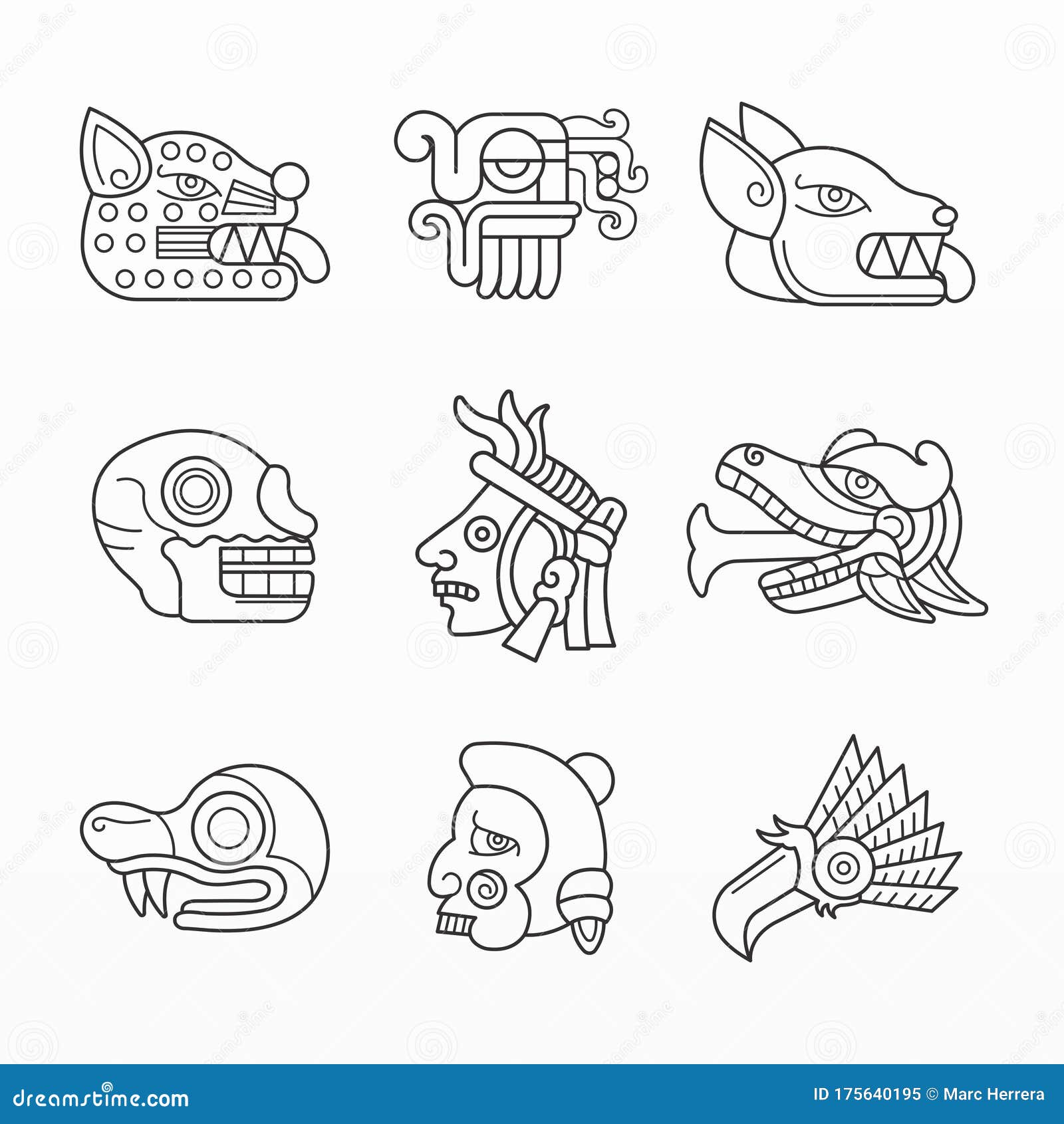 Variety of Mayan Elements Set Stock Vector - Illustration of headdress ...