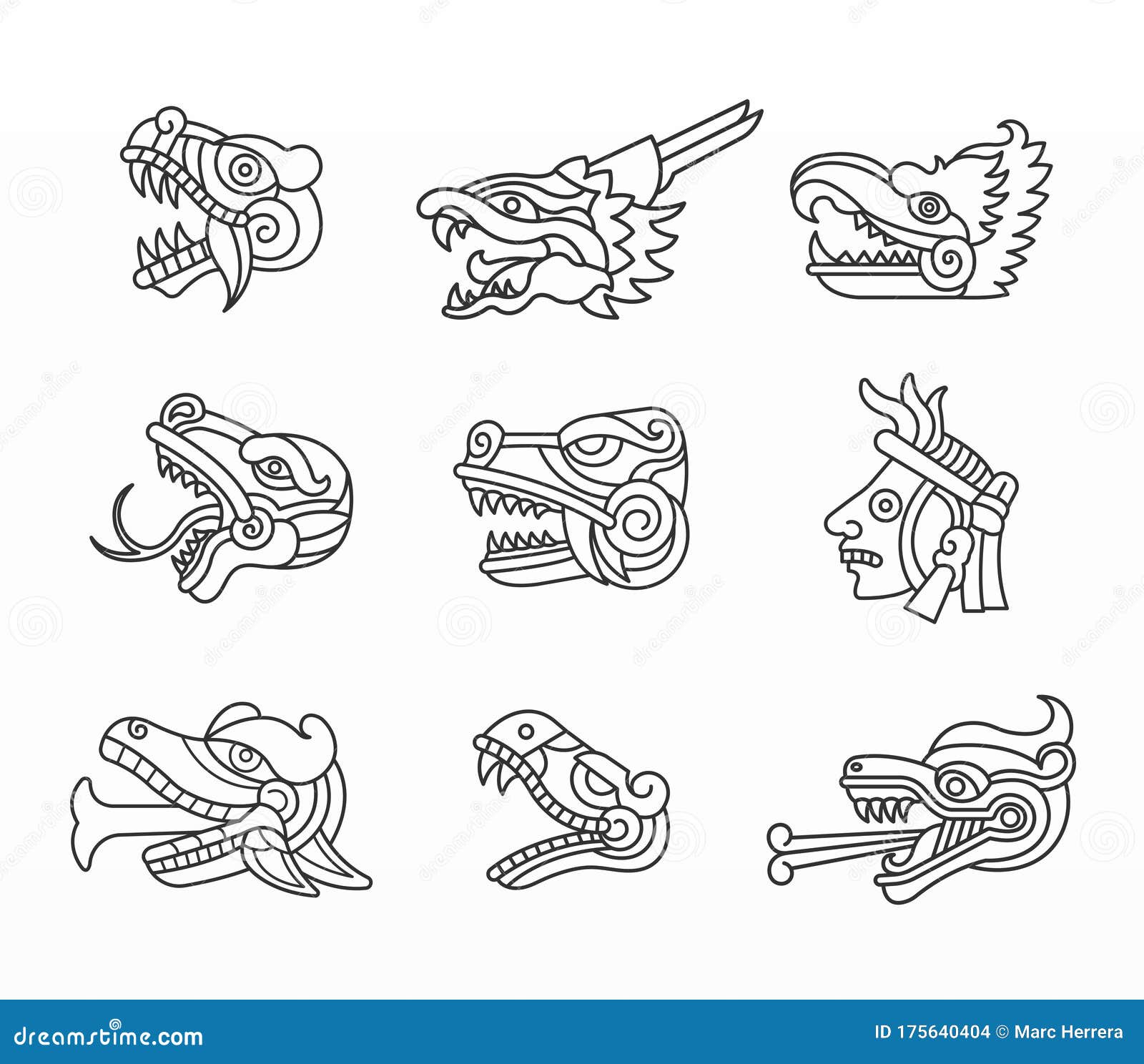 Variety of Mayan Elements Set Stock Vector - Illustration of headdress ...