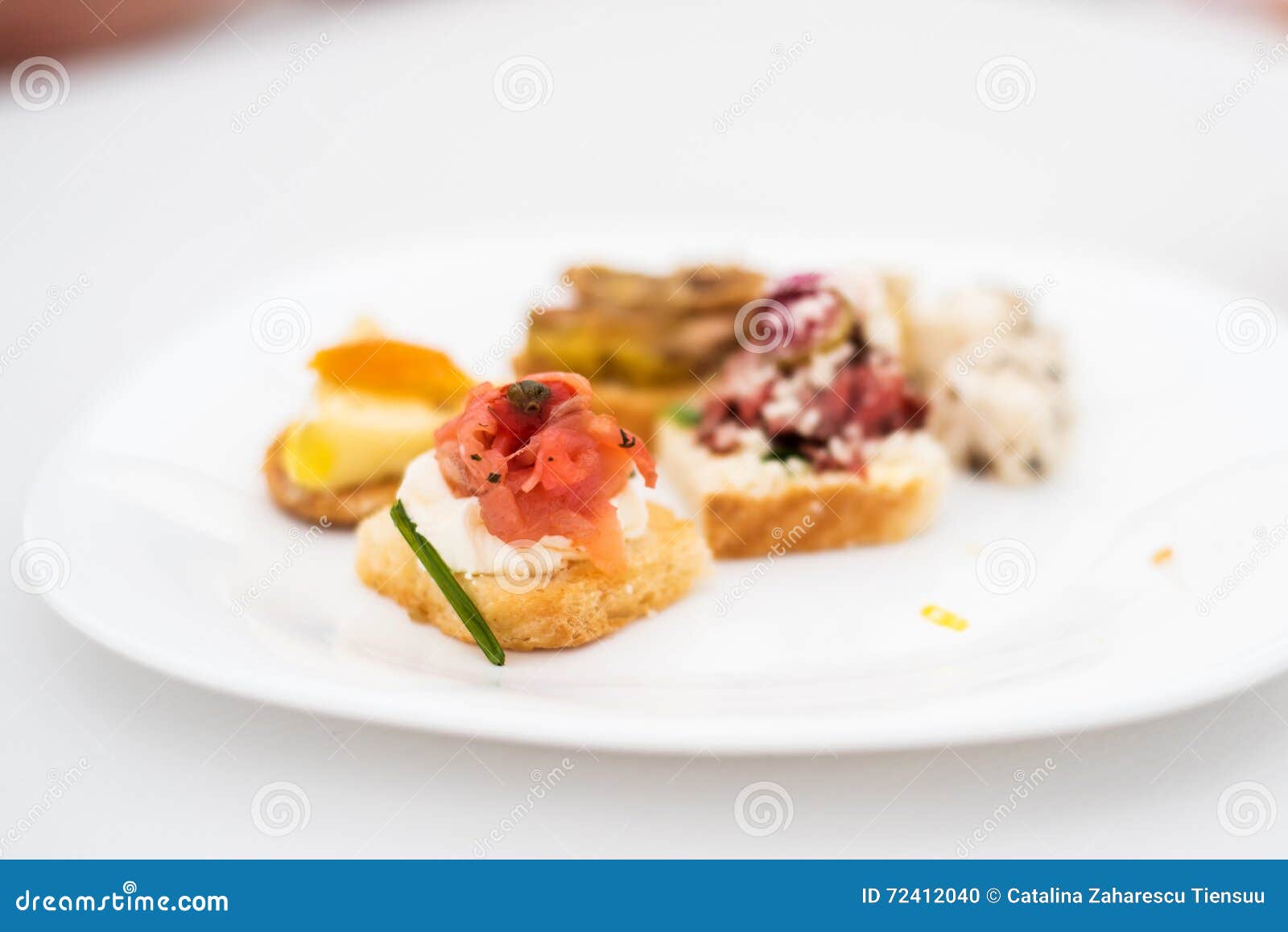 Variety of Meat and Fish Canapes Stock Photo - Image of baguette ...