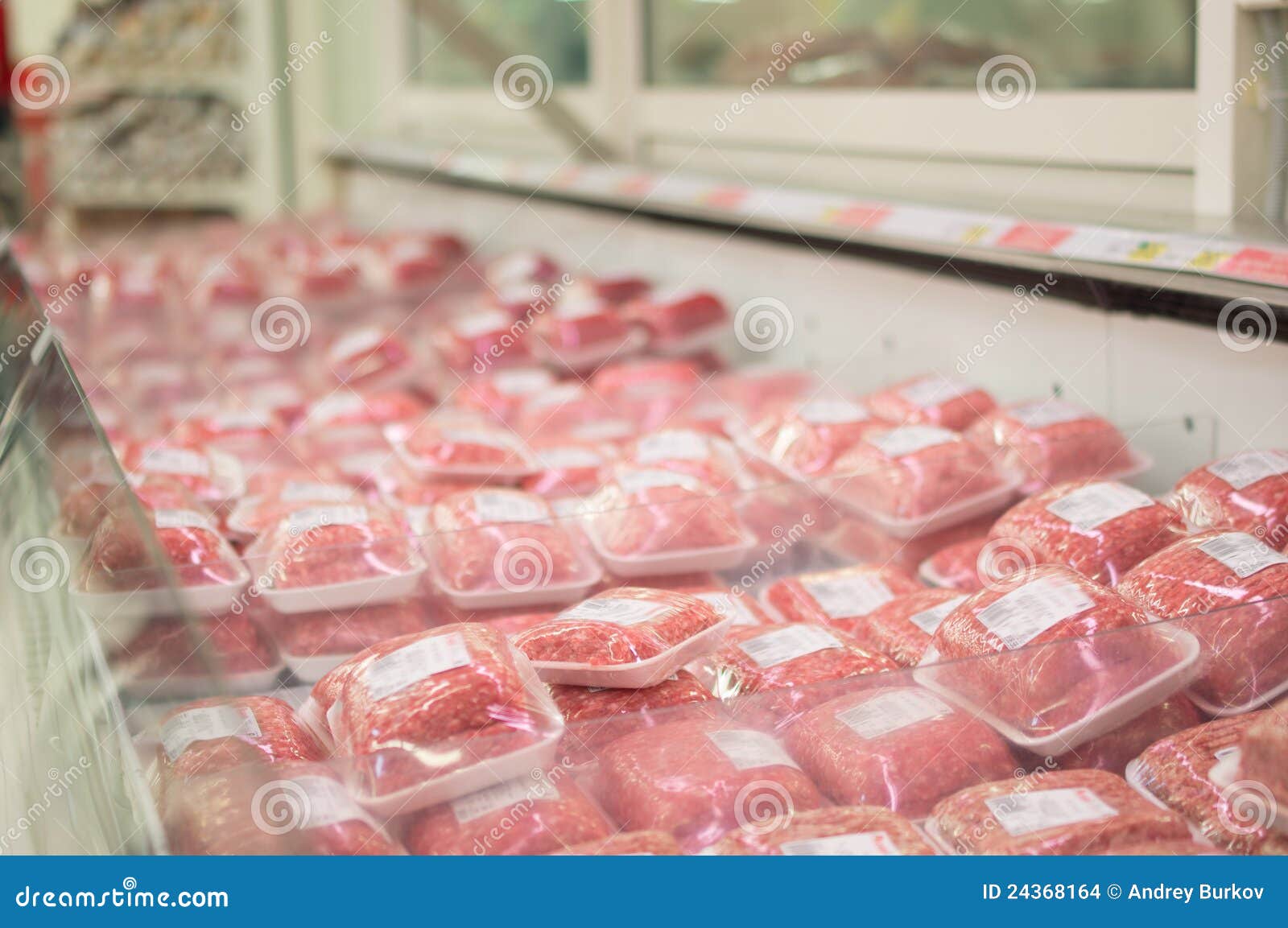 Variety of Meat in Plastic Boxes in Supermarket Stock Photo - Image of ...