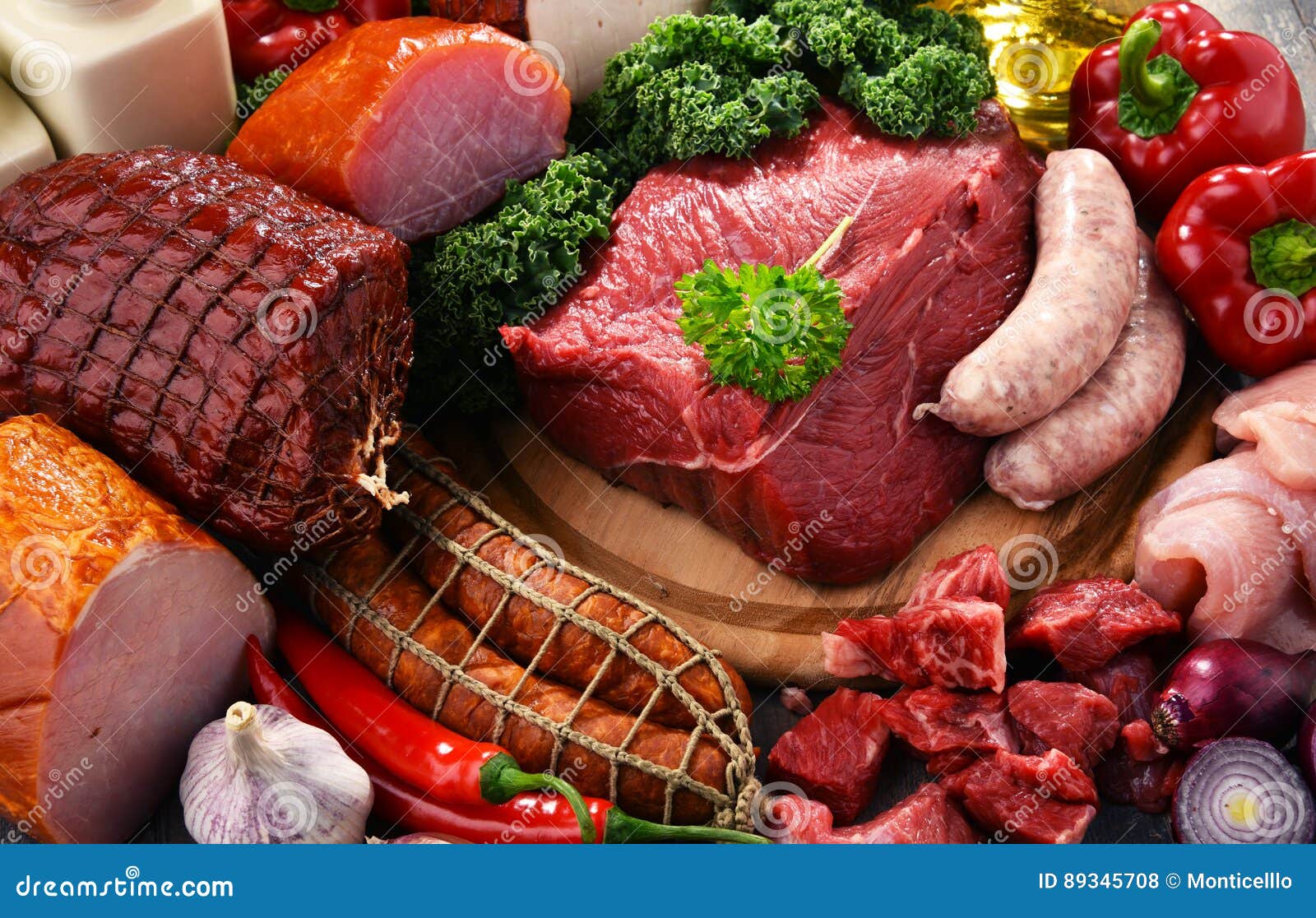 Variety of Meat Products Including Ham and Sausages Stock Photo - Image ...