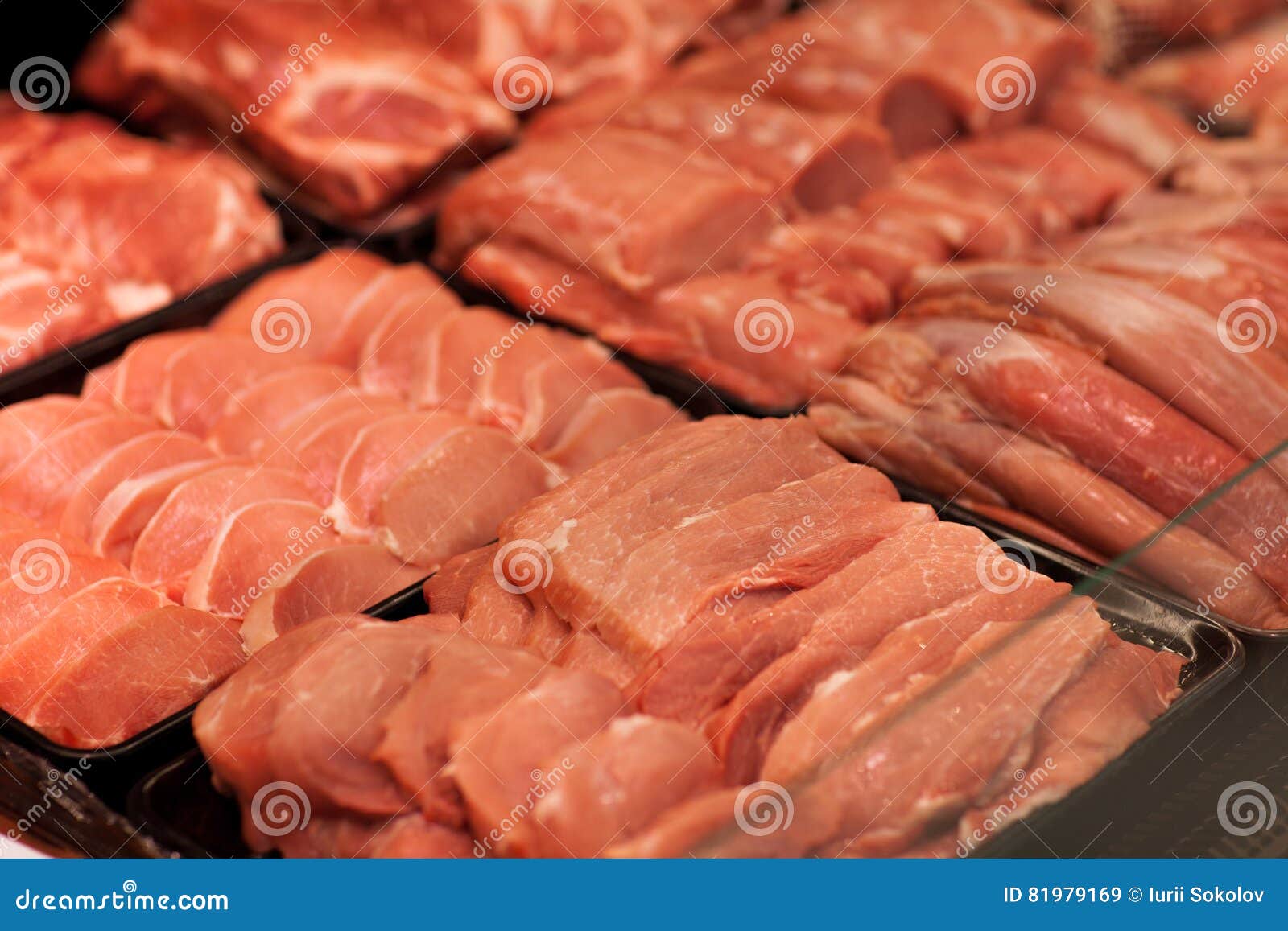 Variety of Meat Slices in Boxes in Supermarket Stock Image - Image of ...