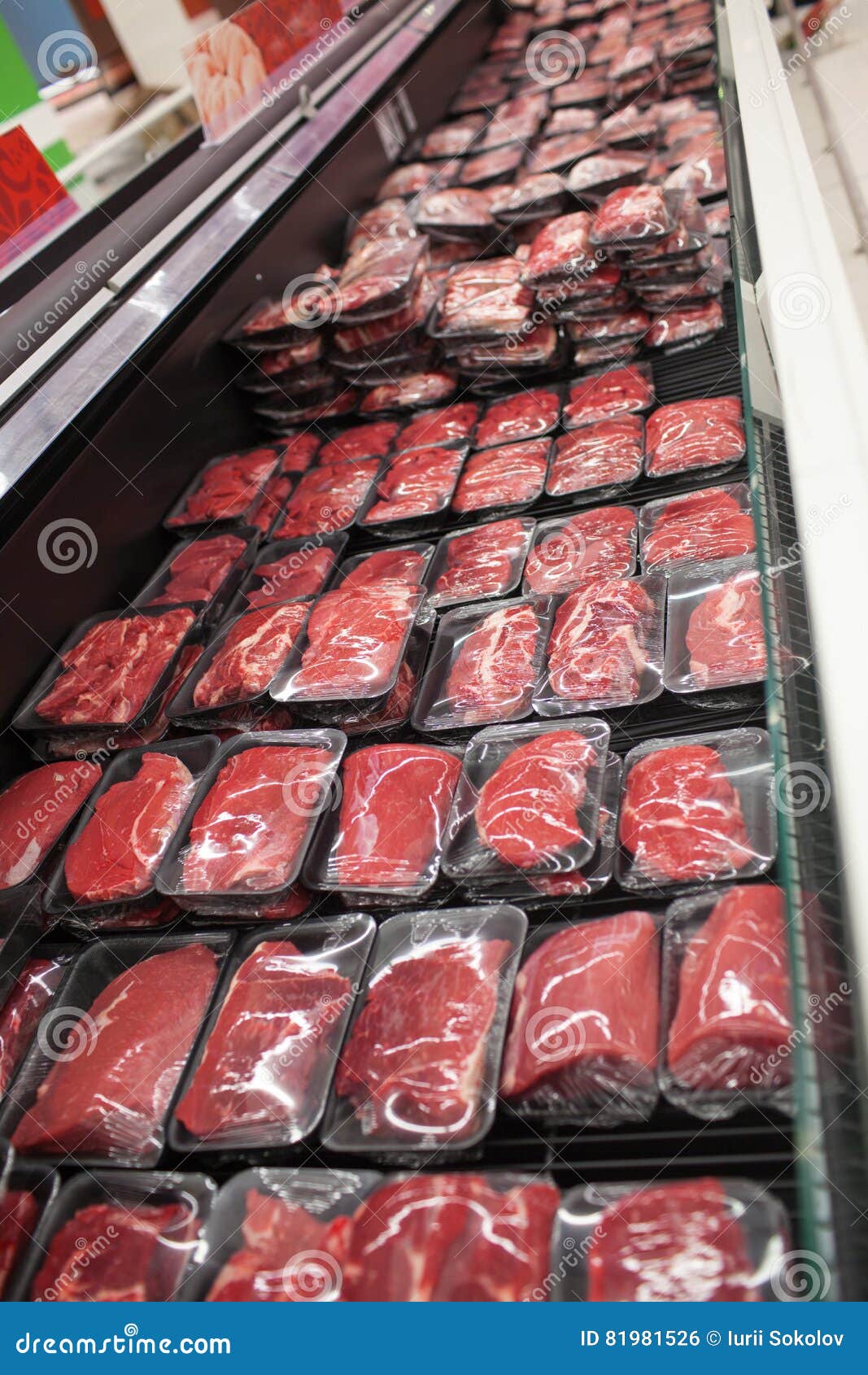 Variety of Meat Slices in Boxes in Supermarket Stock Photo - Image of ...