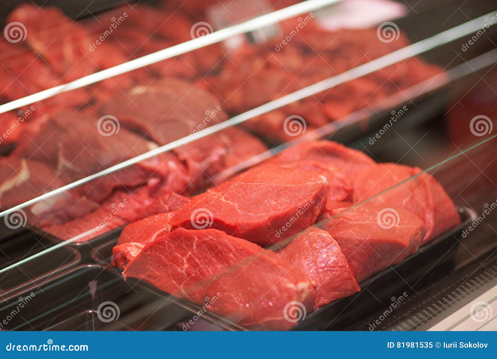 Variety of Meat Slices in Boxes in Supermarket Stock Image - Image of ...