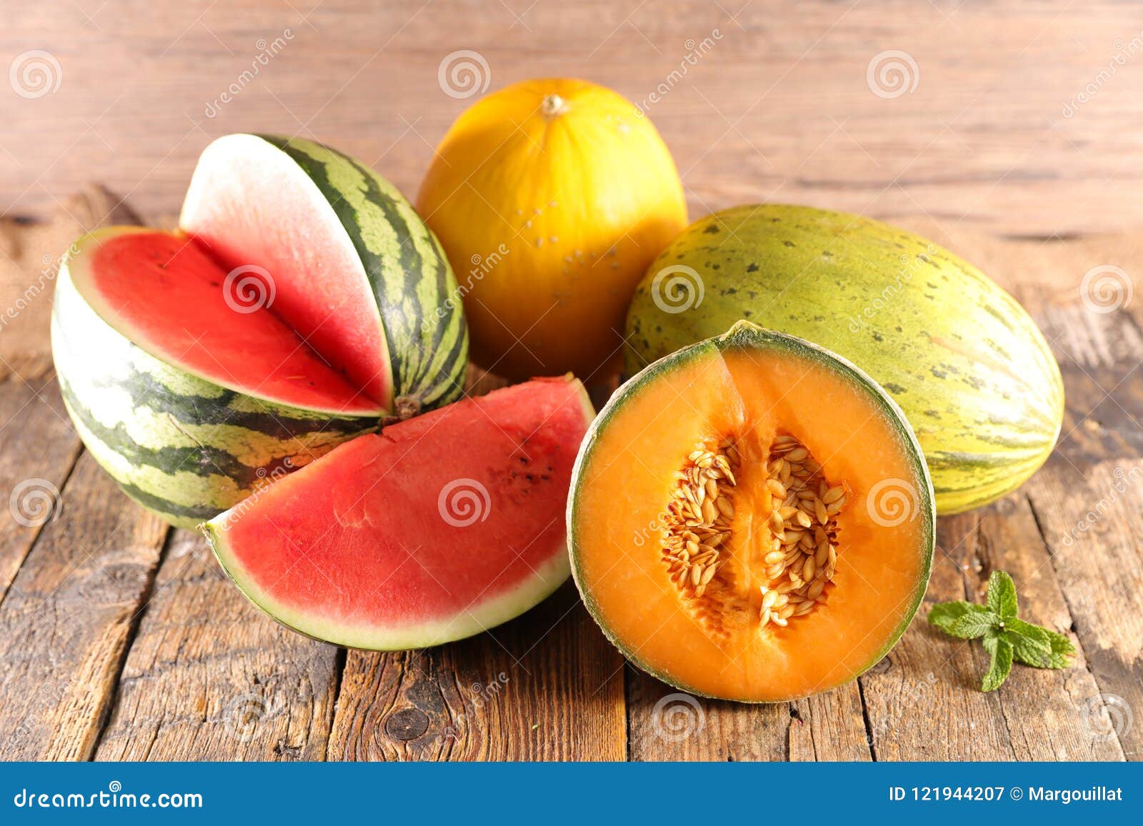 Variety of melon stock image. Image of fresh, seasonal - 121944207