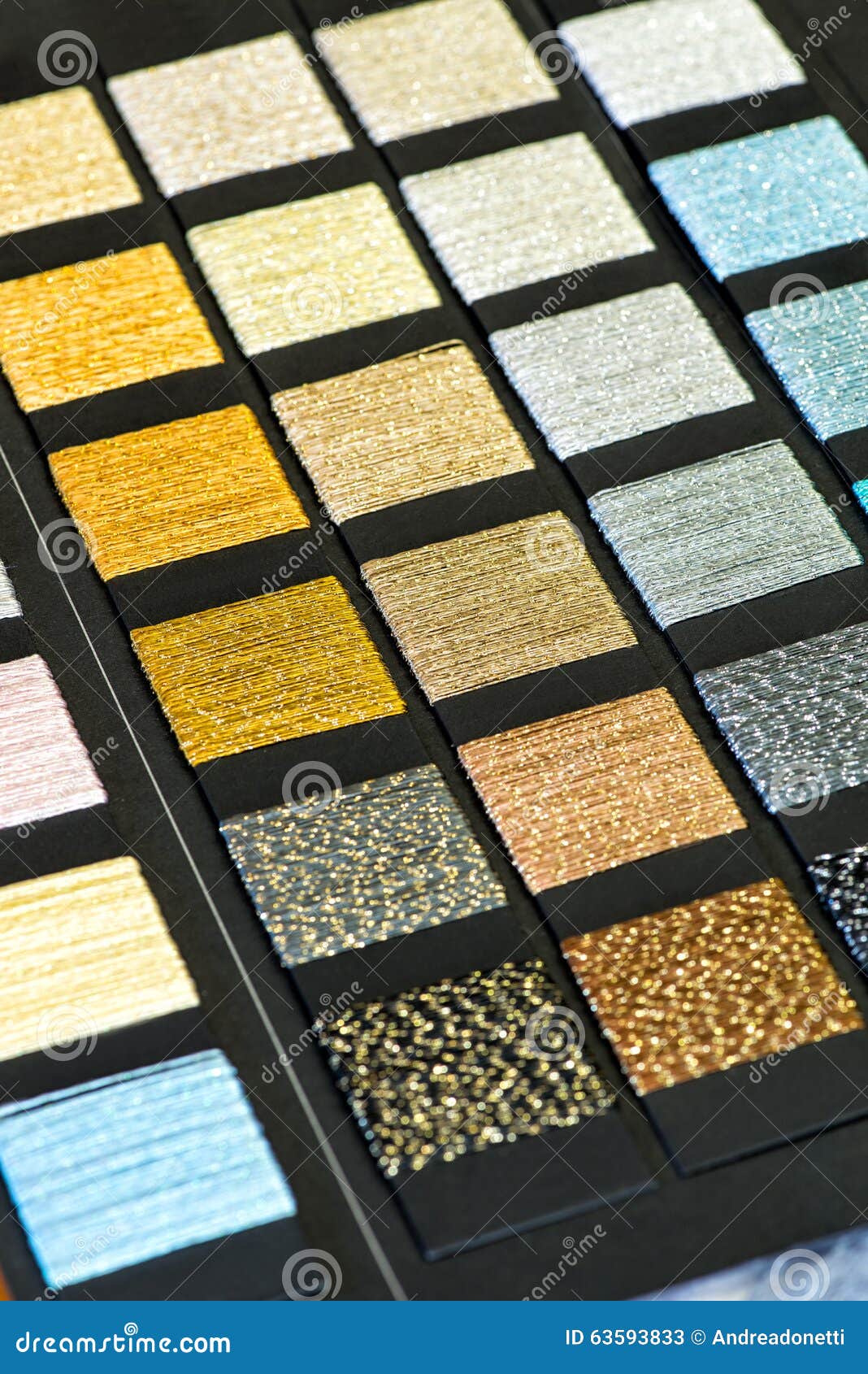 Variety of Metallic Threads on Sample Board Stock Image - Image of ...