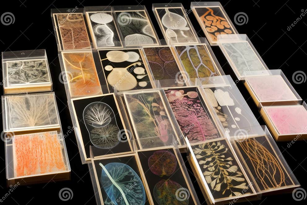 Variety of Microscope Slides Featuring Different Types of Cells and ...