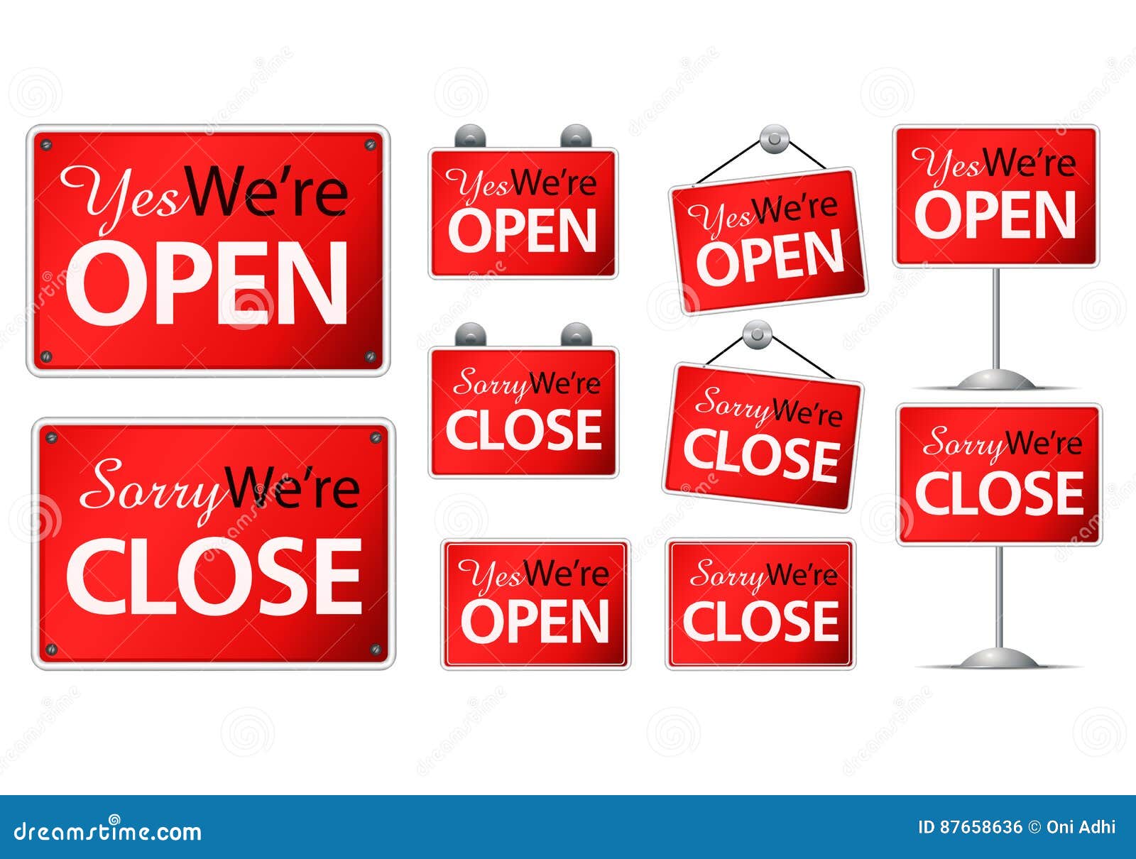 Variety Modern Open Close Plate Sign on Isolated White Background Stock ...