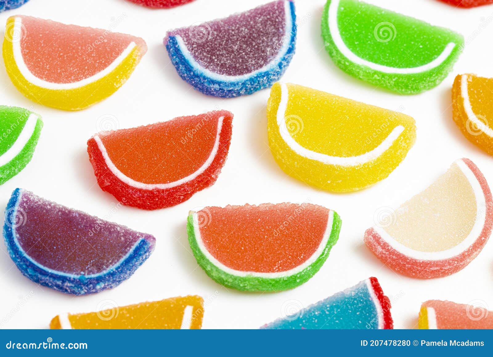 A Variety of Multicolored Candy Fruit Slice on a White Background Stock ...