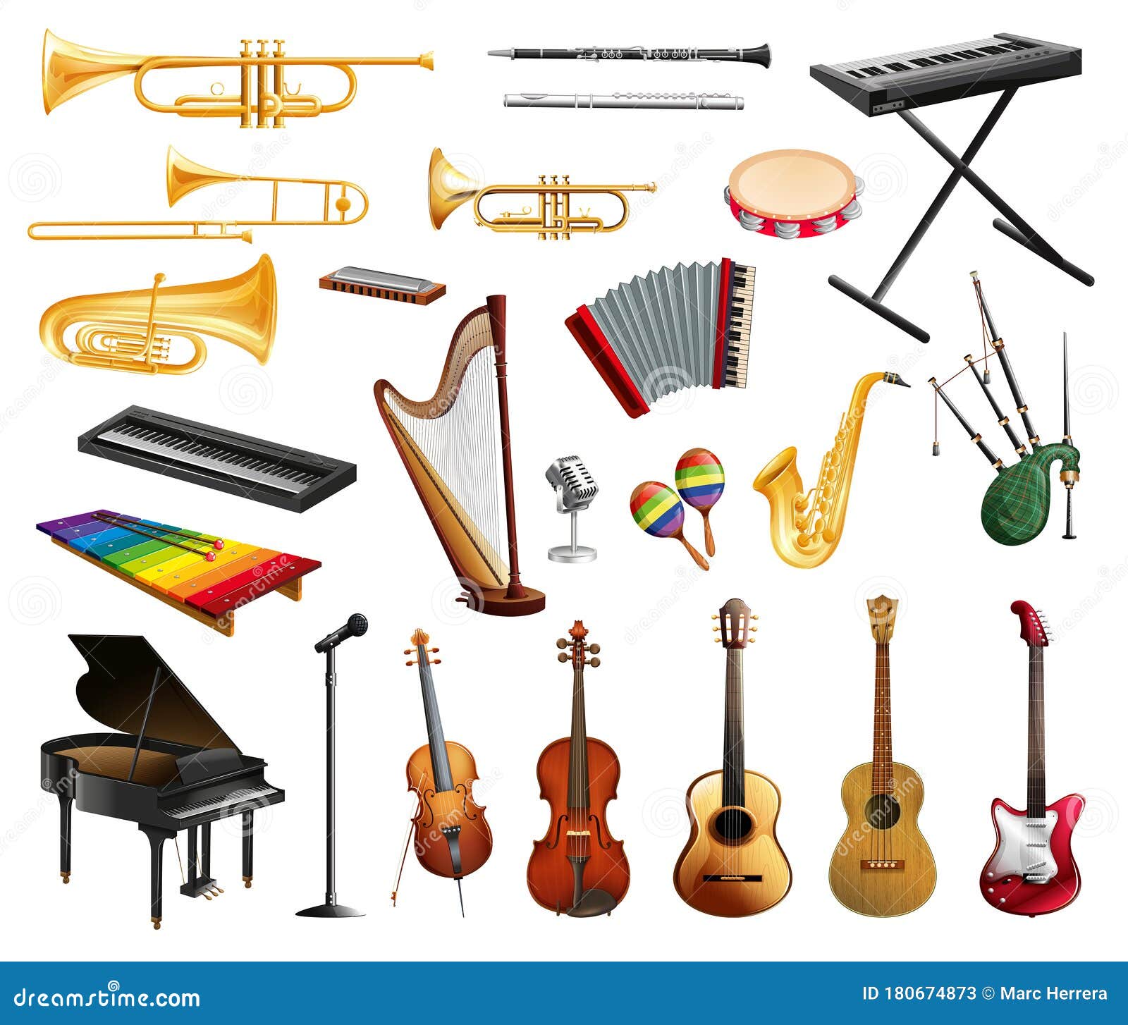 Variety of Musical Instruments Set Stock Vector - Illustration of ...