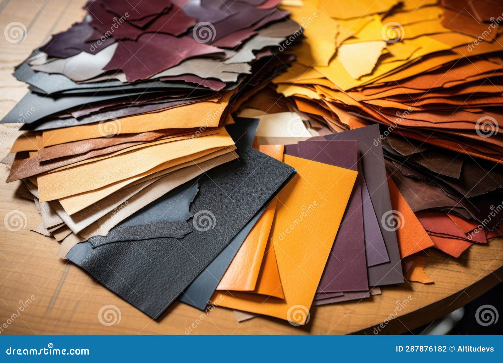 Variety of Natural Leather Samples with Care Labels Stock Photo - Image ...