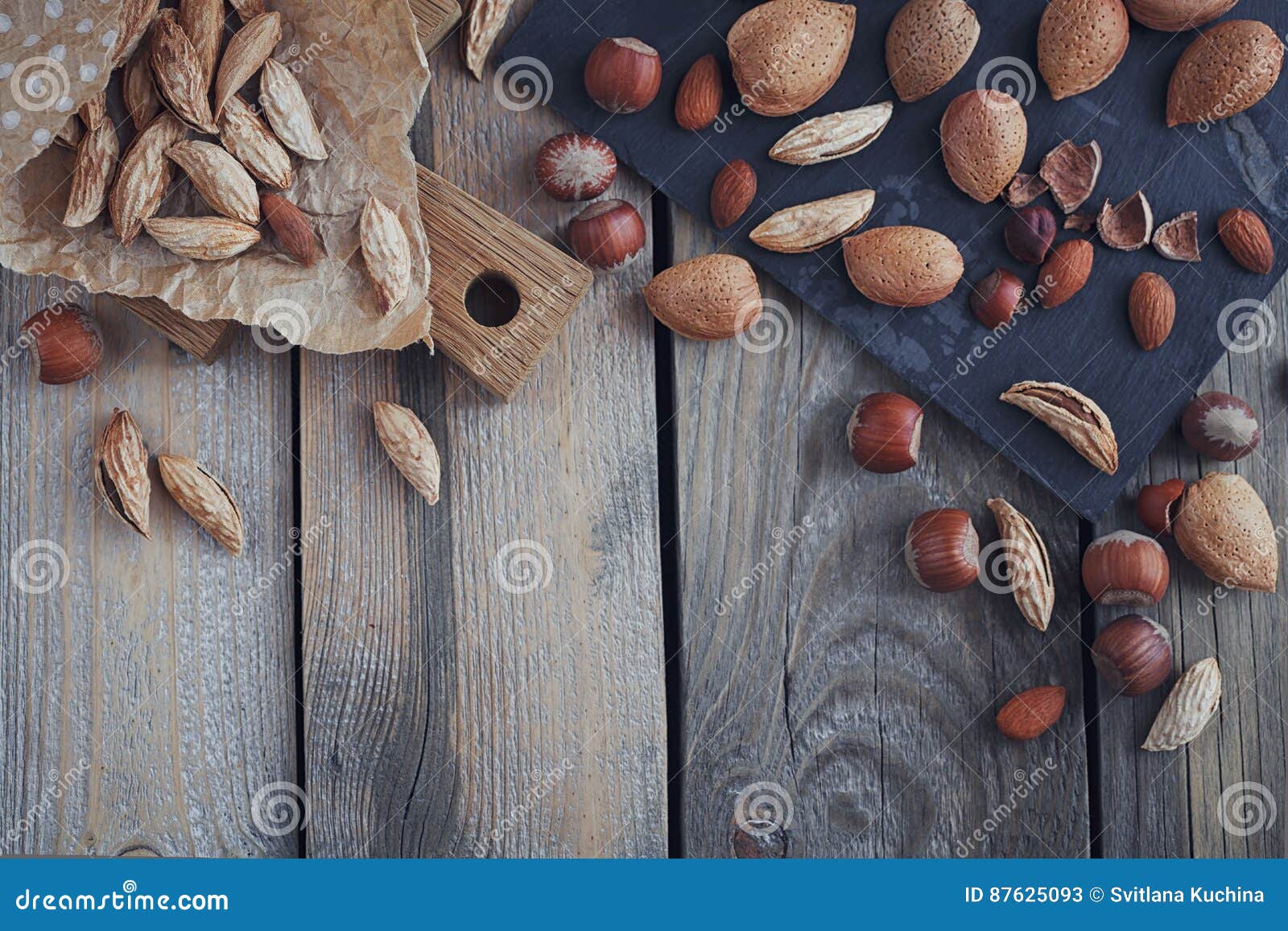 Variety of Nuts: Almonds, Mountain Almonds and Hazelnuts on Rust Stock ...
