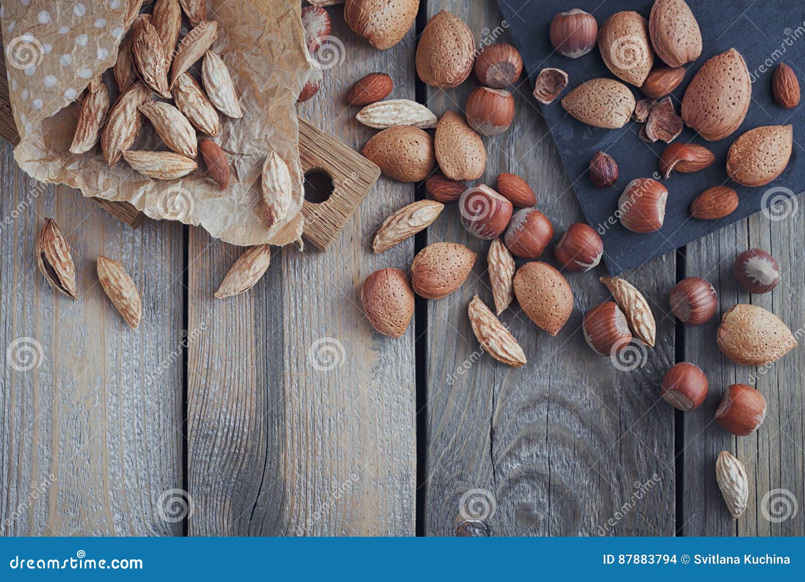Variety of Nuts: Almonds, Mountain Almonds and Hazelnuts on Rust Stock ...