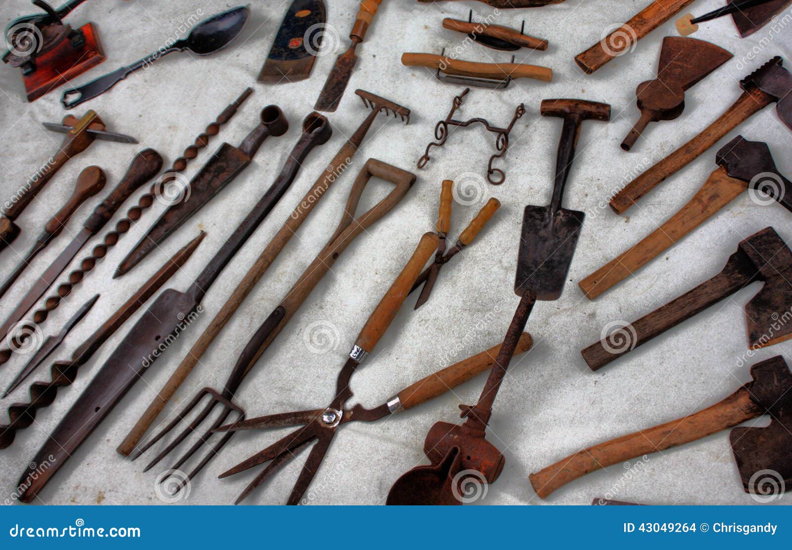Variety of Old Vintage Tools Laid Out on a White Background Stock Photo ...