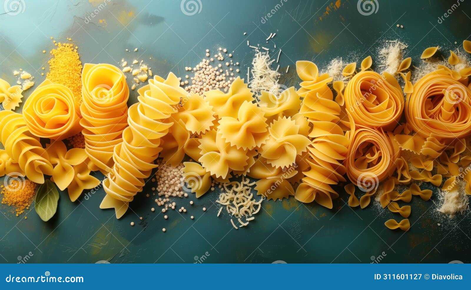 Variety of pasta top view stock illustration. Illustration of uncooked ...