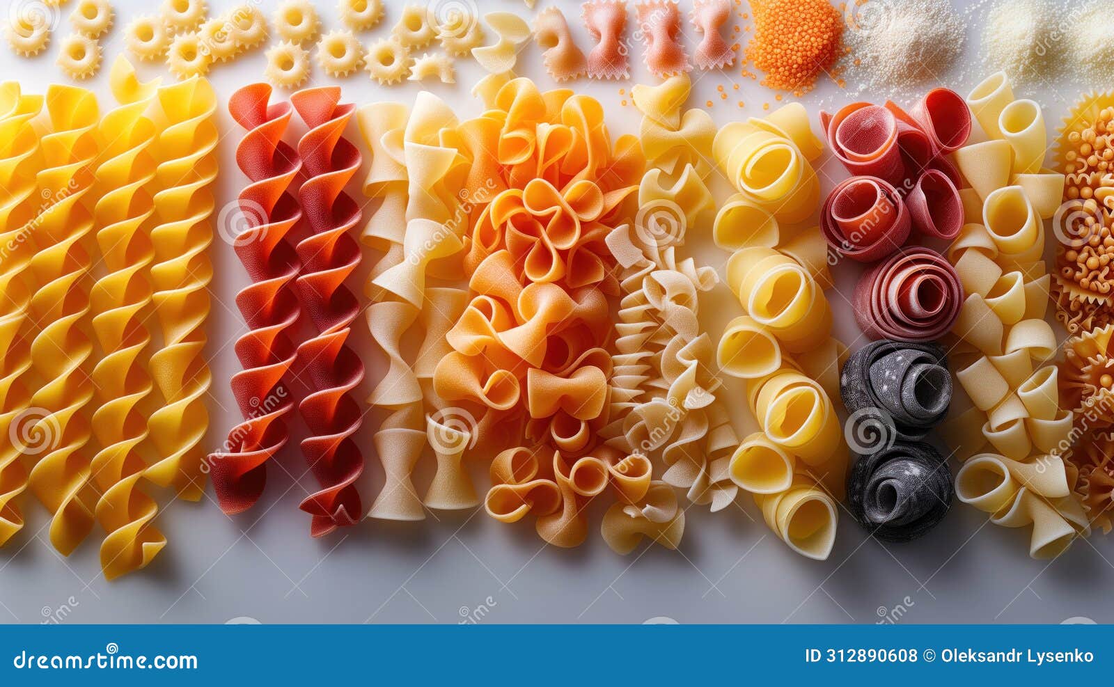 Variety of pasta top view stock illustration. Illustration of spiral ...