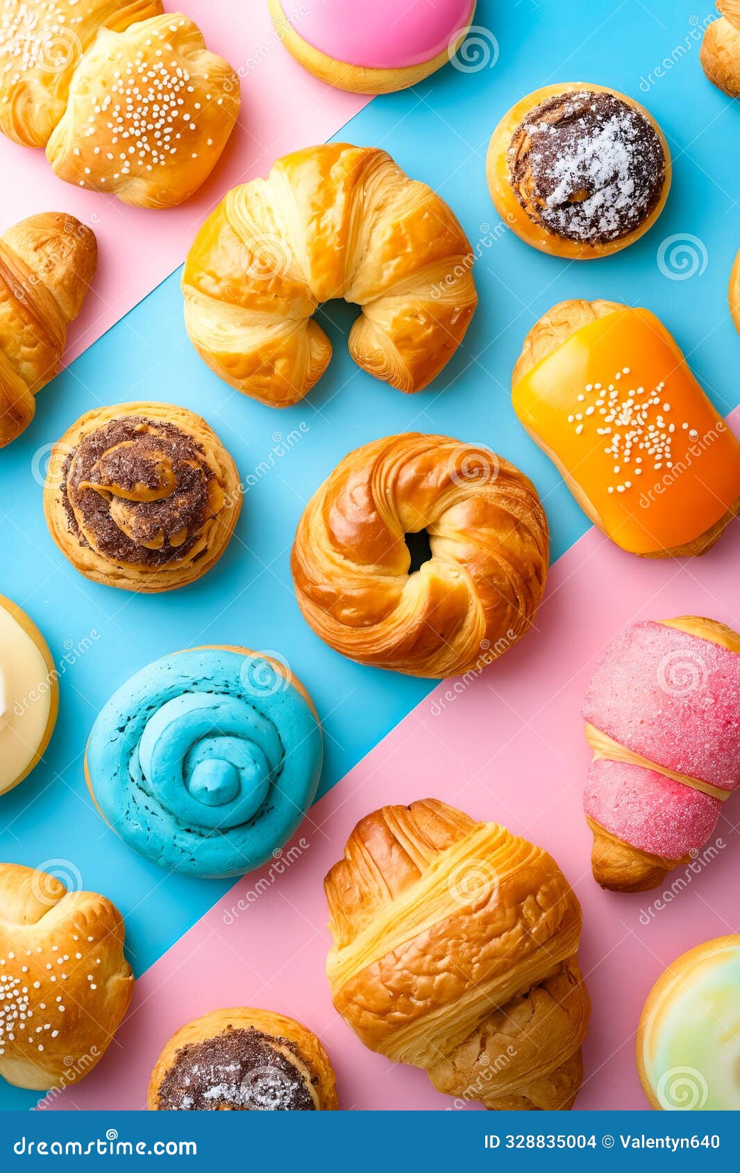 A Variety of Pastries on a Blue and Pink Background. Generative AI ...