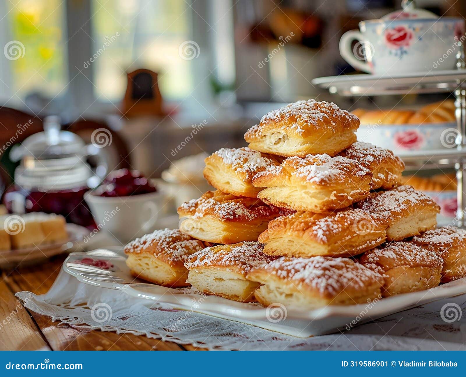 Stack of pastries on plate stock illustration. Illustration of plate ...