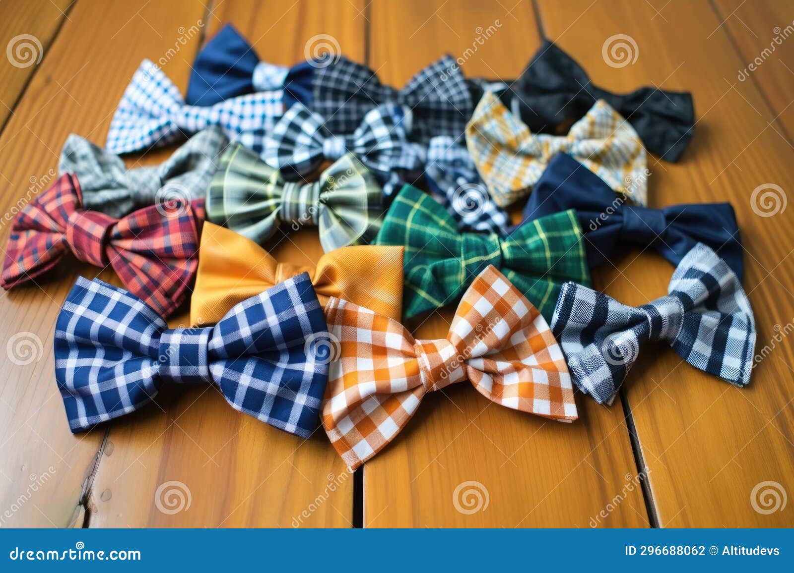 Variety of Patterned Bow Ties Spread Flat on a Table Stock Photo ...