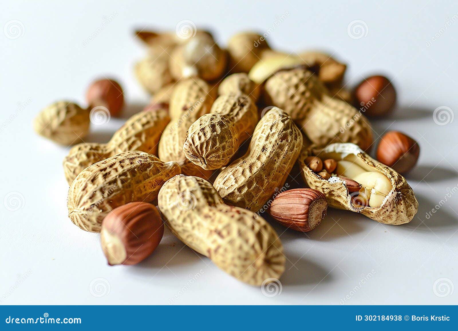 Variety of Peanut Compositions: Close-Up on White Background Stock ...
