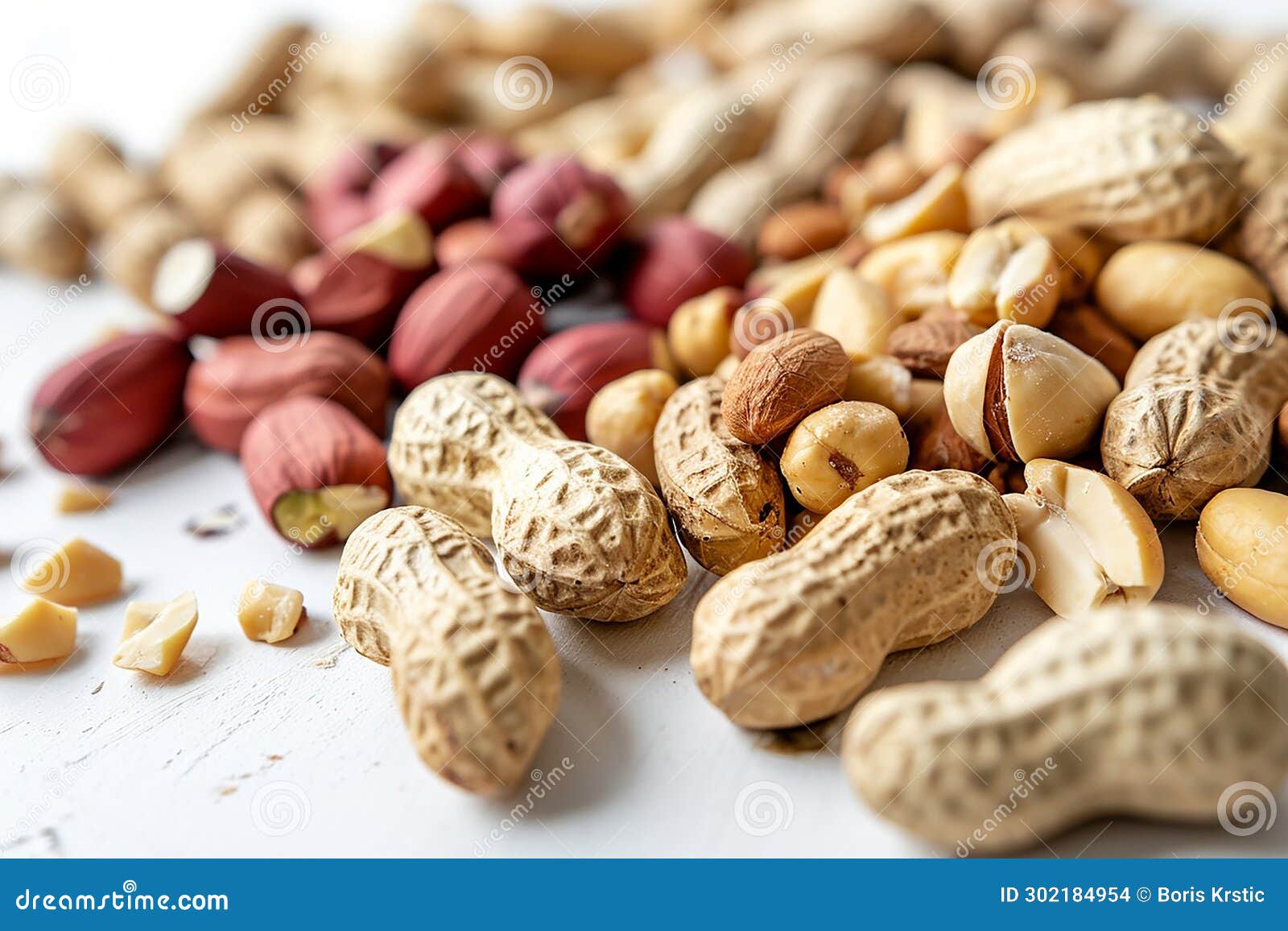 Variety of Peanut Compositions: Close-Up on White Background Stock ...