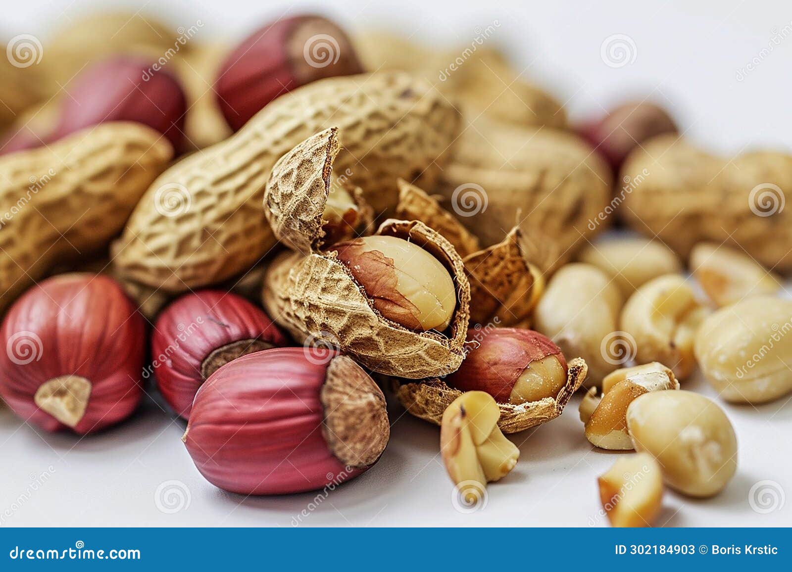 Variety of Peanut Compositions: Close-Up on White Background Stock ...